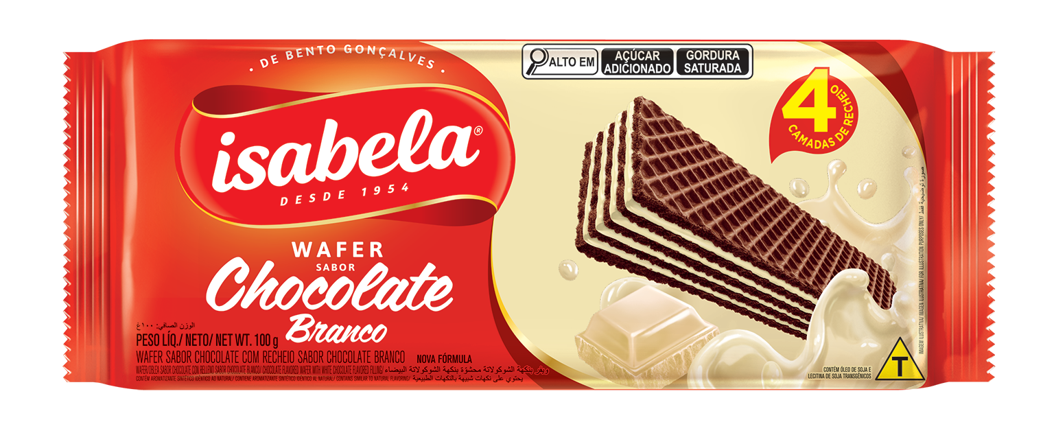 BISC. WAFER CHOC. BRANCO ISABELA 100G – Novo Horizonte Distribuidora